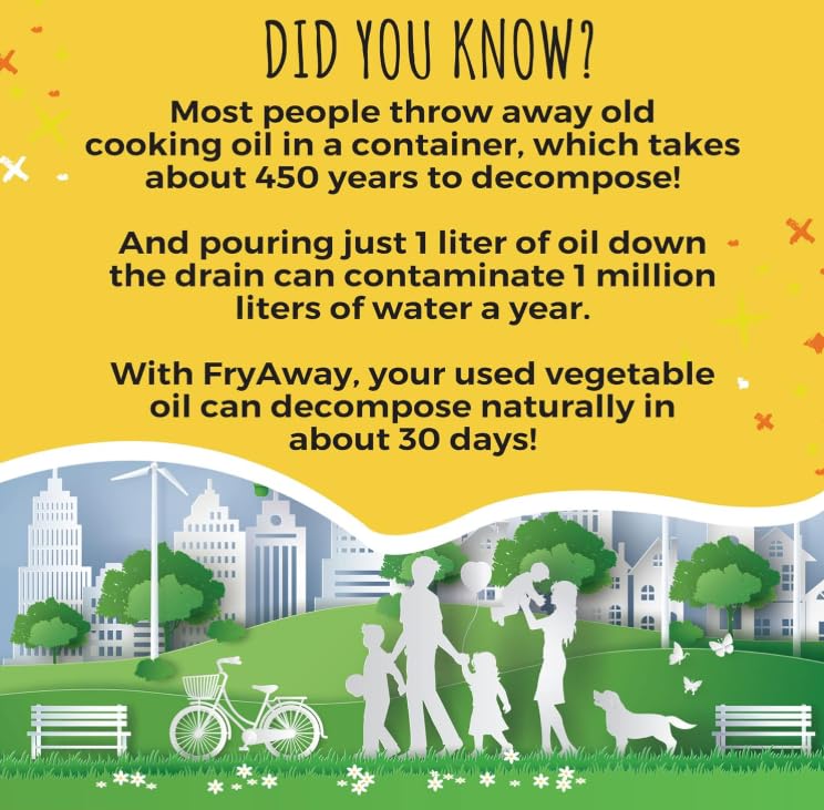 FryAway Deep Fry Waste Cooking Oil Solidifier Powder, 100% Plant-Based Cooking Oil Disposal, Solidifies Up to 8 Cups of Oil per use, (2ct per Package, 16 Cups/4 Liters)