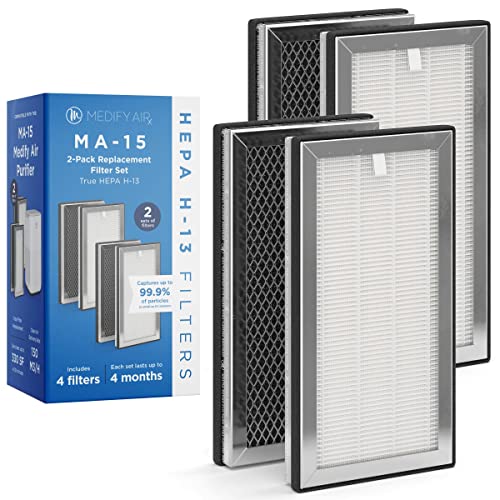 Medify MA-15 Genuine Replacement Filter | for Allergens, Wildfire Smoke, Dust, Odors, Pollen, Pet Dander | 3 in 1 with Pre-Filter, H13 HEPA, and Activated Carbon for 99.9% Removal | 2-Pack