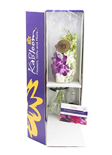 Kabloom PRIME OVERNIGHT DELIVERY - Exotic Opal Orchid Bouquet of Purple and White Orchids from Thailand with Vase