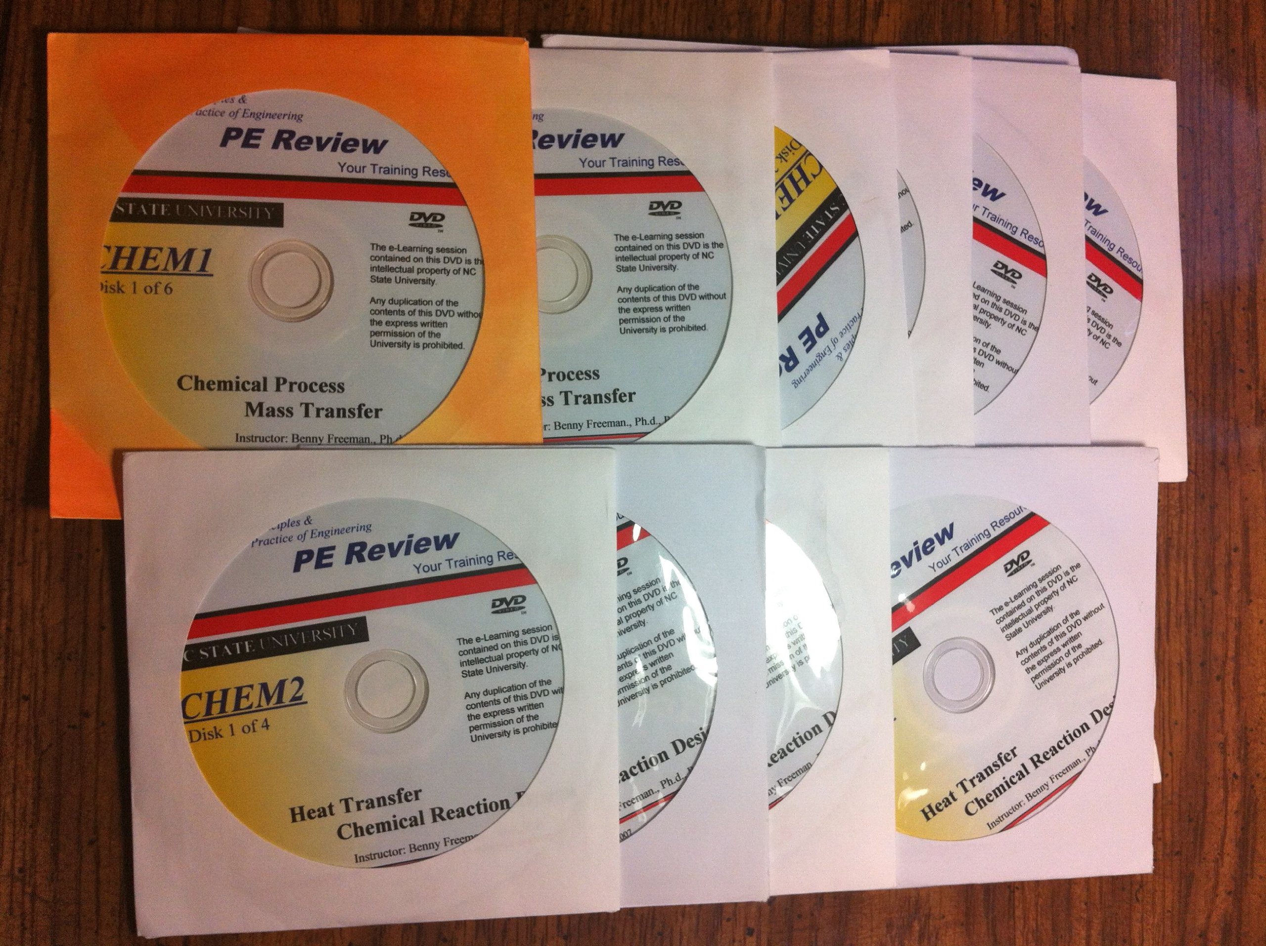 Chemical Engineering PE Review Course from NC State 10 dvds + 1 CD course notes