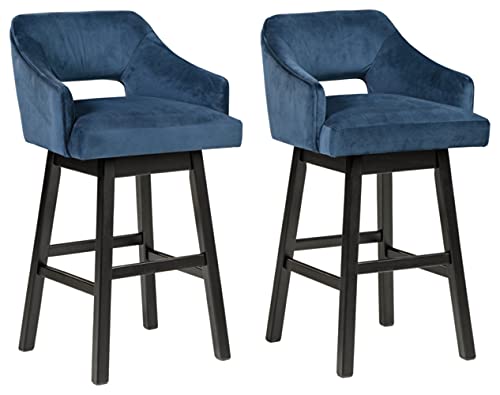 Signature Design by Ashley Tallenger 31" Upholstered Swivel Bar/Pub Height Bar Stool, 2 Count, Blue & Dark Brown
