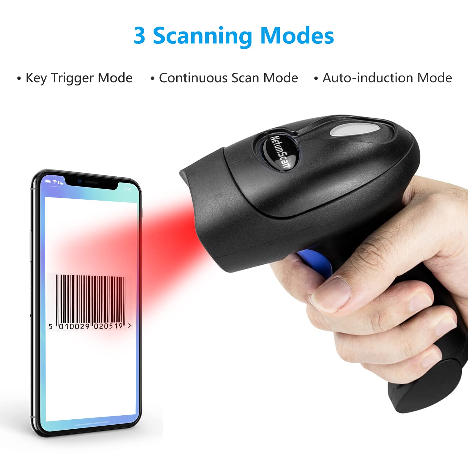 NetumScan Wireless Barcode Scanner with Stand, Portable Automatic Barcode Reader 2-in-1 (2.4G Wireless & USB 2.0 Wired QR Code Scanner for Warehouse POS and Computer (1D)