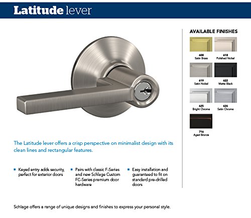 SCHLAGE F51A LAT 626 COL Latitude Lever with Collins Trim Keyed Entry Lock, Satin Chrome