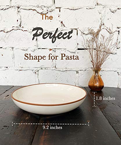 Mora Ceramic Large Pasta Bowls 30oz, Set of 4 - Serving, Salad, Dinner, etc Plate/Wide Bowl - Microwave, Oven, Dishwasher Safe Kitchen Dinnerware - Modern Porcelain Stoneware Dishes, Vanilla White