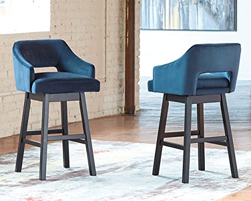 Signature Design by Ashley Tallenger 31" Upholstered Swivel Bar/Pub Height Bar Stool, 2 Count, Blue & Dark Brown