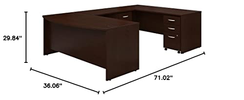 Bush Business Furniture Series C 72W x 36D Bow Front U Shaped Desk with Mobile File Cabinets in Mocha Cherry