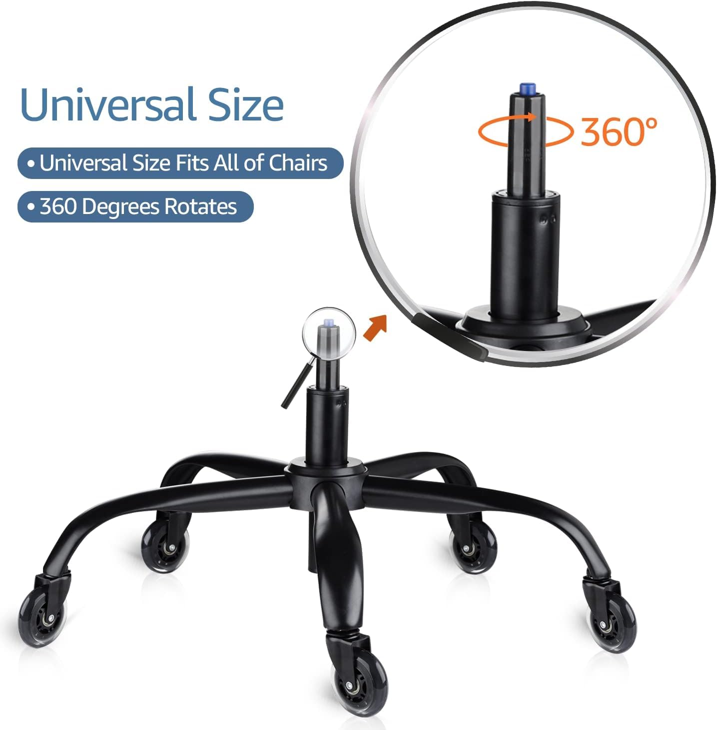 Sytopia Office Chair Base, 28 Inch Office Chair Base Replacement with Reinforced Metal Legs (2200Lbs), Chair Bottom Part for Most Chairs, Universal Gas Cylinder and Caster Sockets (Matte Black)