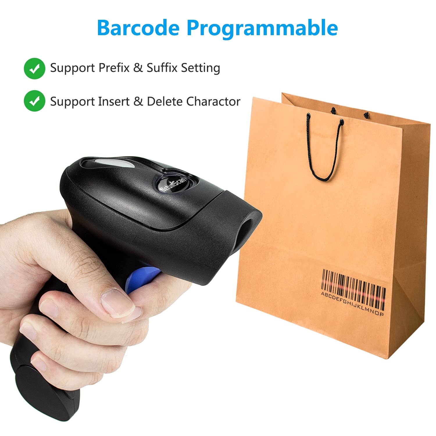NetumScan Wireless Barcode Scanner with Stand, Portable Automatic Barcode Reader 2-in-1 (2.4G Wireless & USB 2.0 Wired QR Code Scanner for Warehouse POS and Computer (1D)