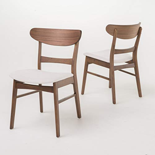 Christopher Knight Home Idalia Curved Leg Rectangular Dining Set, 5-Pcs Set, Natural Walnut / Light Beige