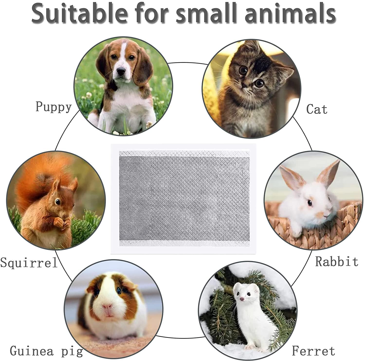 kathson Rabbit Pee Pads Disposable Cage Liners 40PCS All Absorb Black Carbon Odor Control Bunny Training Accessories with Quick-Dry Surface for Puppy Guinea Pig Kitten Hedgehog Small Animals