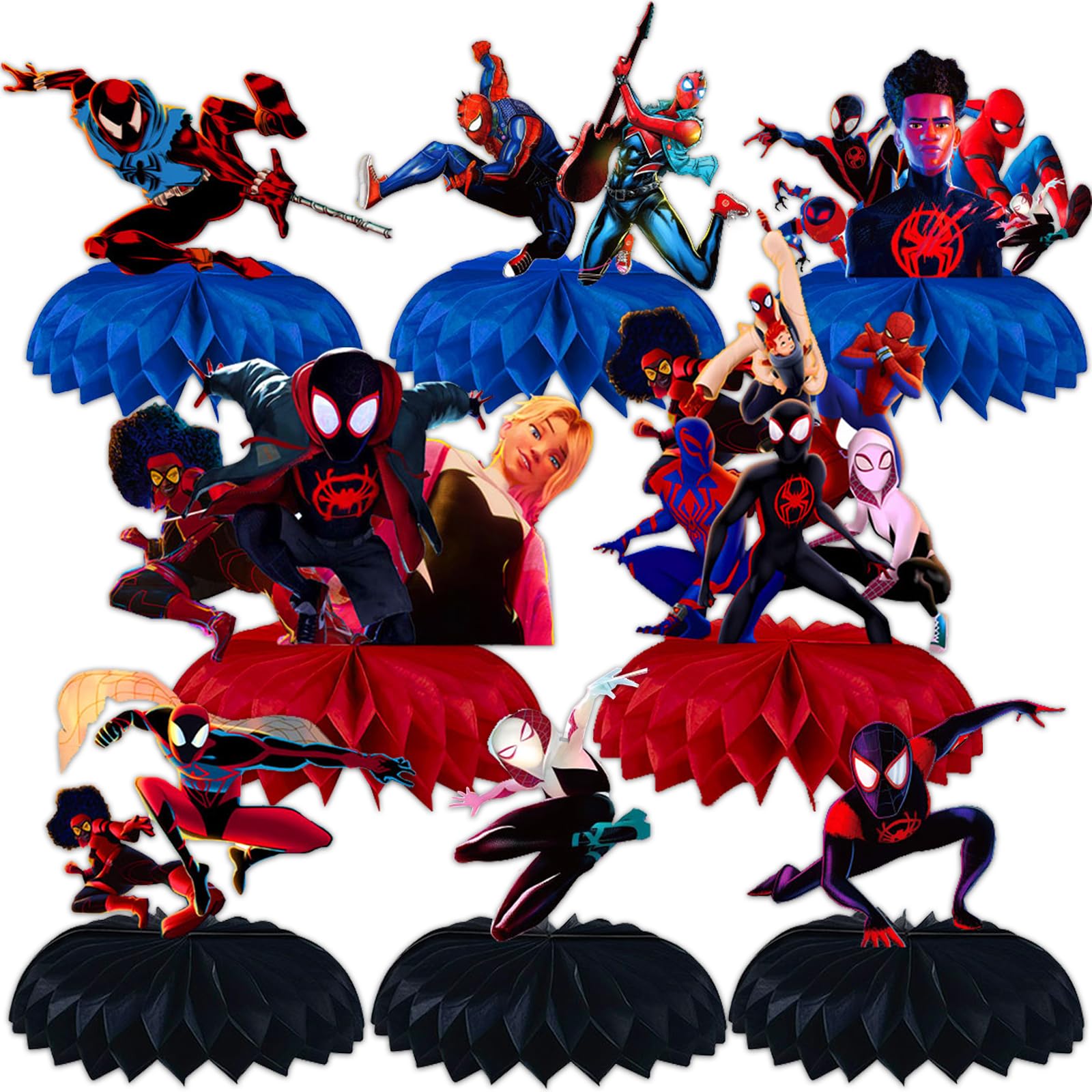 Spider Miles Party Decorations,Miles Morales Honeycomb Centerpieces for tables,Miles Morales Birthday Table Centerpieces Party Supplies, Miles Birthday Table Topper Sign Decor.