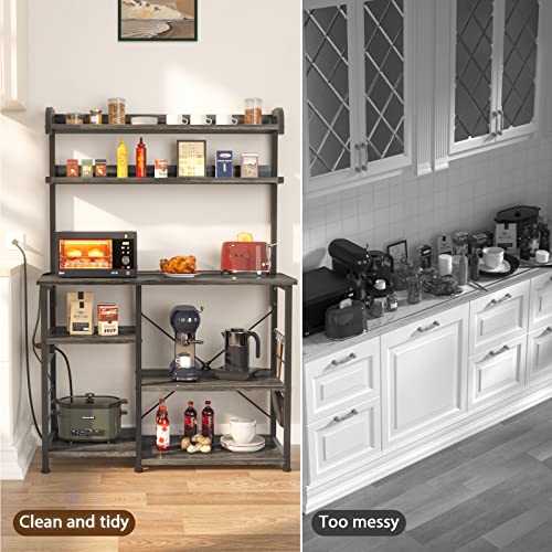 Topfurny Baker's Rack with Power Outlet, Coffee Station, Microwave Oven Stand, Kitchen Shelf, Microwave Cart, 7-Tier Microwave Stand or Coffee Bar Table Organizer, for Spice, Pots and Pans Organizer