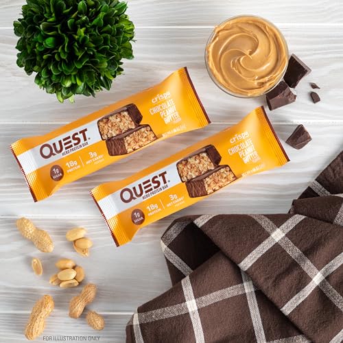 Quest Nutrition Crispy Chocolate Peanut Butter Hero Protein Bar, 18g Protein, 1g Sugar, 3g Net Carb, Gluten Free Protein Snack, Keto Friendly, 12 Count