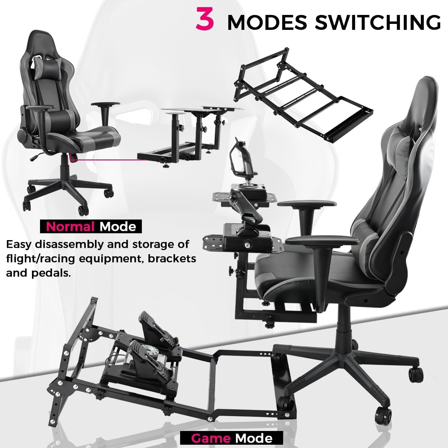 Minneer Flight Racing Joystick Bracket with Gaming Chair Compatible with Logitech/Thrustmaster X56 X52 A10C Hotas Warthog (Include Joystick Mount Base + Stand + Pedal Mount)
