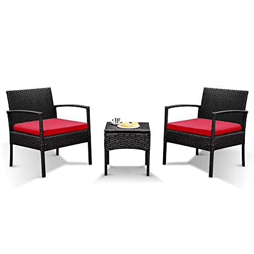 PROHIKER 3 PCS Patio Rattan Conversation Chair Set, 3 PCS Patio Wicker Rattan Furniture Set, Patio Wicker Rattan Table