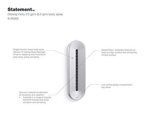 KOHLER 26300-BN Statement⢠Oblong Vichy Single-Function 2.5 GPM Body Spray, Vibrant Brushed Nickel