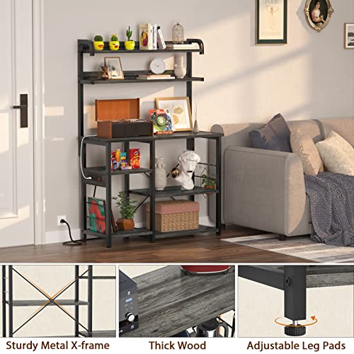 Topfurny Baker's Rack with Power Outlet, Coffee Station, Microwave Oven Stand, Kitchen Shelf, Microwave Cart, 7-Tier Microwave Stand or Coffee Bar Table Organizer, for Spice, Pots and Pans Organizer