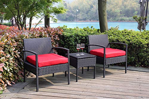 PROHIKER 3 PCS Patio Rattan Conversation Chair Set, 3 PCS Patio Wicker Rattan Furniture Set, Patio Wicker Rattan Table