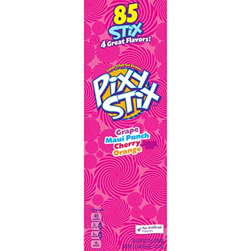 Pixy Stix Candy Filled Fun Straws, Grape, Maui Punch, Cherry & Orange Flavors, 0.42 oz (Pack of 85)