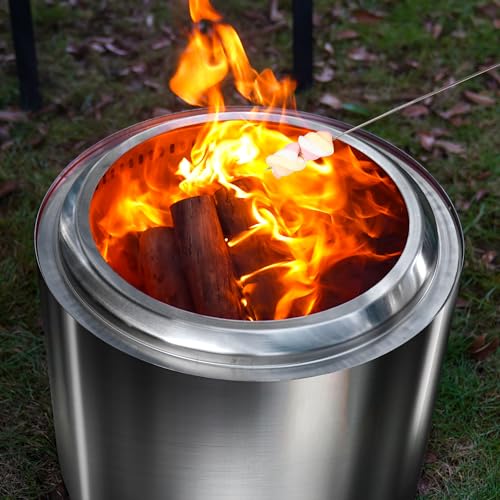 WOXYX Stainless Steel Smokeless Fire Pit,Portable Wood Burning Fireplace with Removable Ash Pan, Large Outdoor Firepit