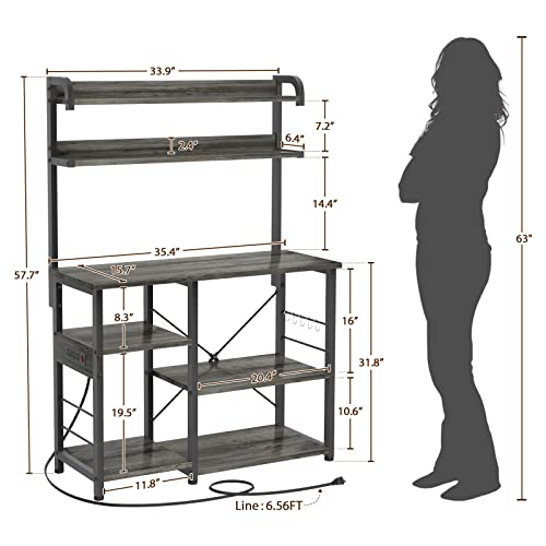 Topfurny Baker's Rack with Power Outlet, Coffee Station, Microwave Oven Stand, Kitchen Shelf, Microwave Cart, 7-Tier Microwave Stand or Coffee Bar Table Organizer, for Spice, Pots and Pans Organizer