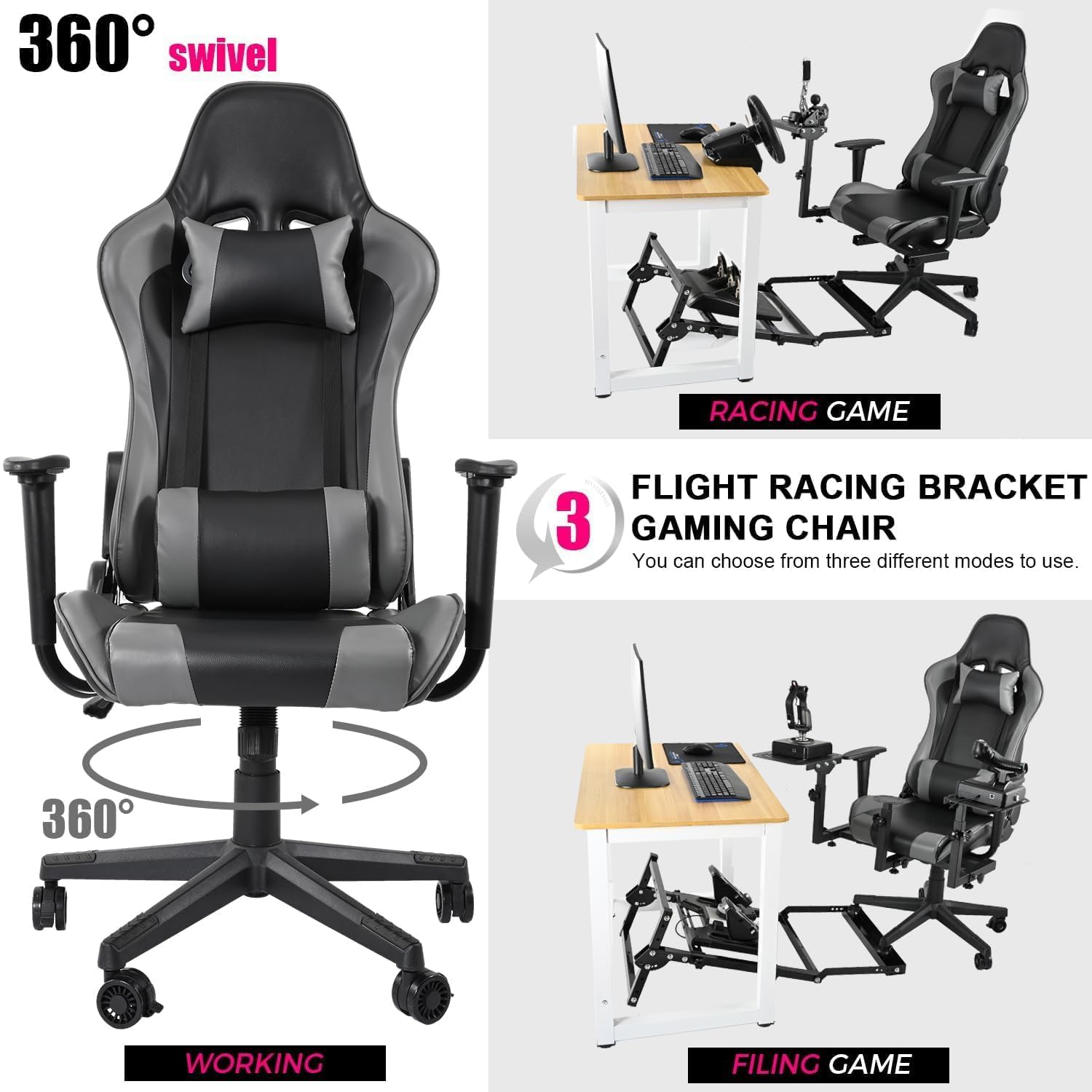 Minneer Flight Racing Joystick Bracket with Gaming Chair Compatible with Logitech/Thrustmaster X56 X52 A10C Hotas Warthog (Include Joystick Mount Base + Stand + Pedal Mount)