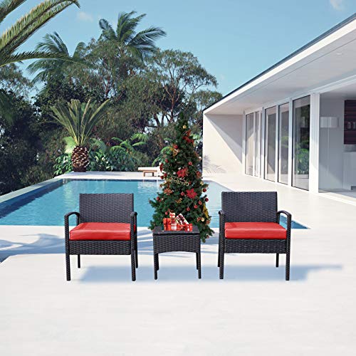 PROHIKER 3 PCS Patio Rattan Conversation Chair Set, 3 PCS Patio Wicker Rattan Furniture Set, Patio Wicker Rattan Table