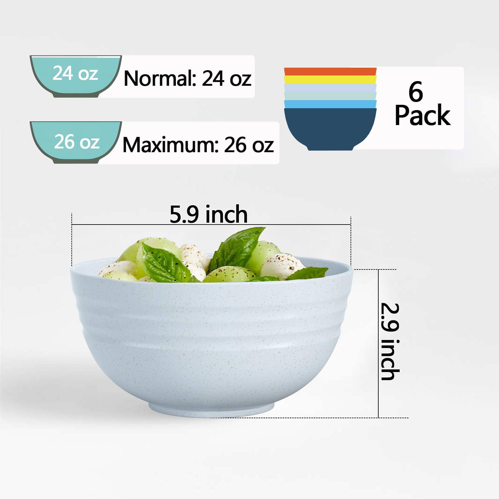 Homestockplus Unbreakable Cereal Bowls 24 OZ Microwave and Dishwasher Safe BPA-Free Bowl Dessert Bowls for Serving Soup, Oatmeal, Pasta and Salad [Set of 6]