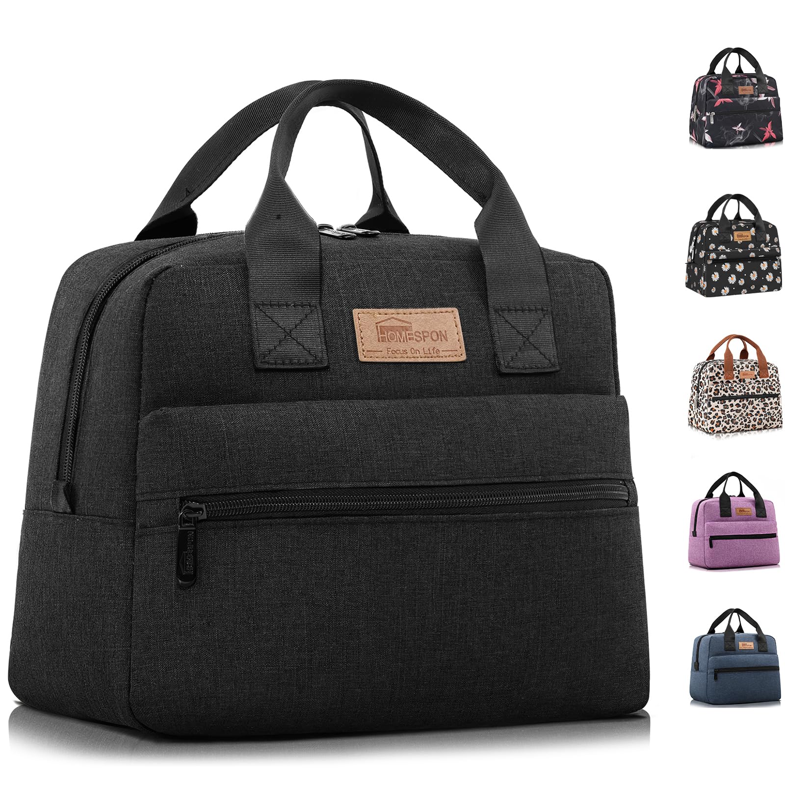 HOMESPON Insulated Lunch Bag Lunch Box Cooler Tote Box Cooler Bag Lunch Container for Women/Men/Work/Picnic,Large black