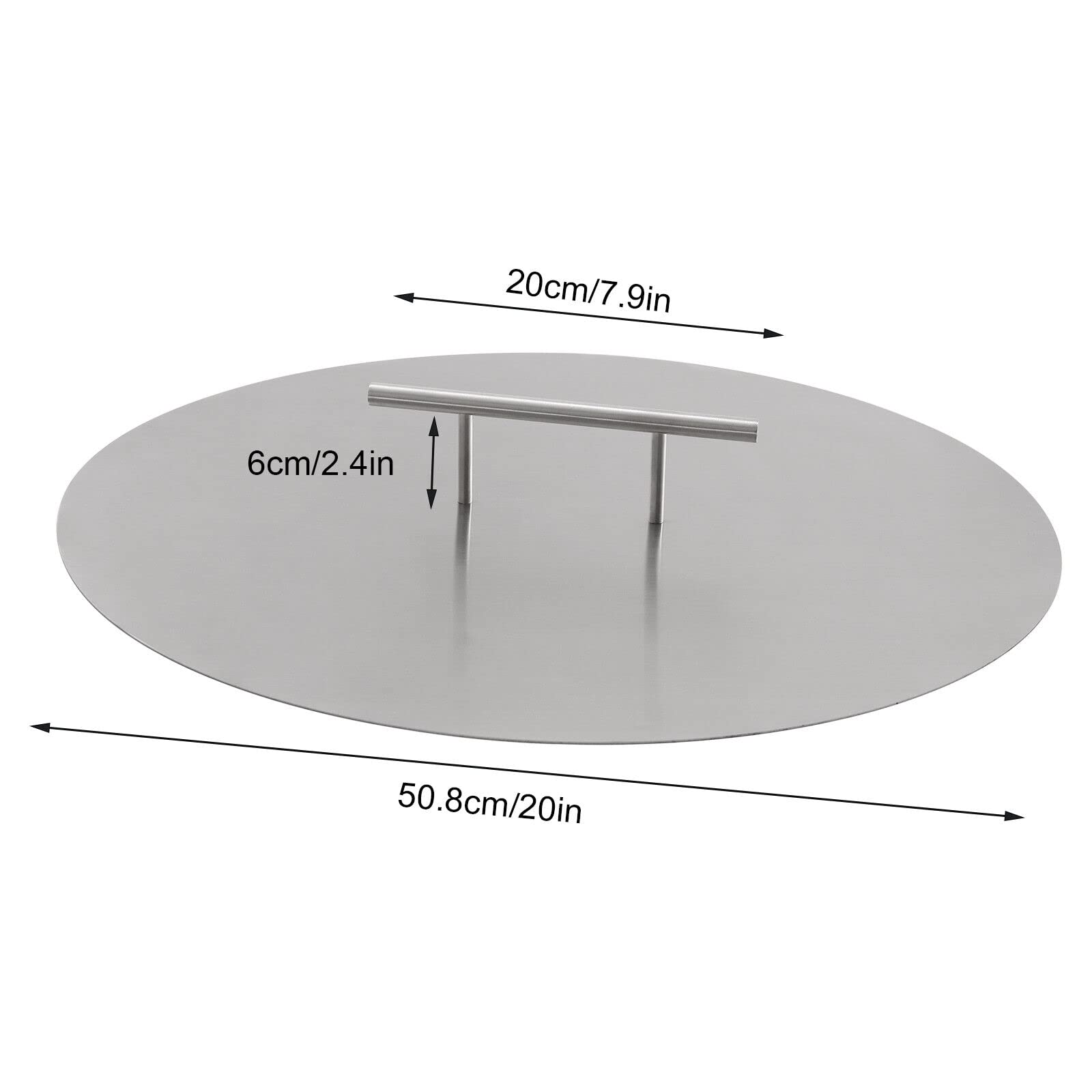 EEYBLAEEY 20 Inch Fire Pit Lid Cover Stainless Steel for Drop-In Fire Pit Drop Burner Pan Cover Square Fire Pit Ring Edge Built-In Handle Design Silver for Any Round Patio Fire Pit