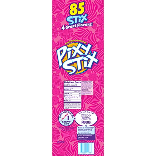 Pixy Stix Candy Filled Fun Straws, Grape, Maui Punch, Cherry & Orange Flavors, 0.42 oz (Pack of 85)