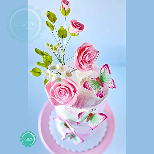 O'Creme Gumpaste Flower Spray, Pink Peony - Edible Flowers for Cake Decorating - Sugar Paste Flower Decorations for Cakes, Candy, Cupcake Toppers - Birthday Party, Wedding, Valentines Day, Baby Shower