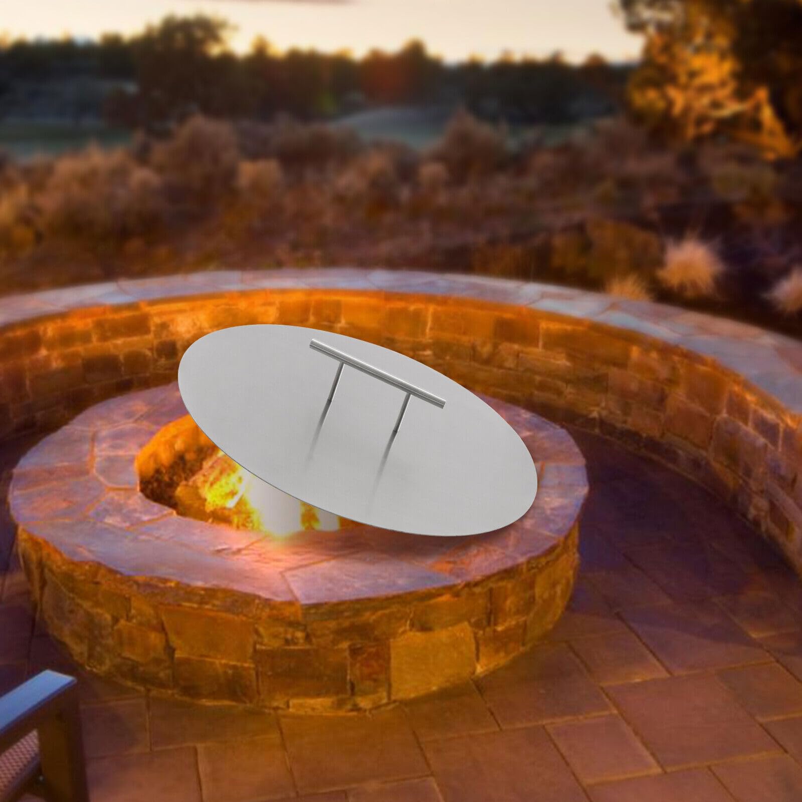 EEYBLAEEY 20 Inch Fire Pit Lid Cover Stainless Steel for Drop-In Fire Pit Drop Burner Pan Cover Square Fire Pit Ring Edge Built-In Handle Design Silver for Any Round Patio Fire Pit
