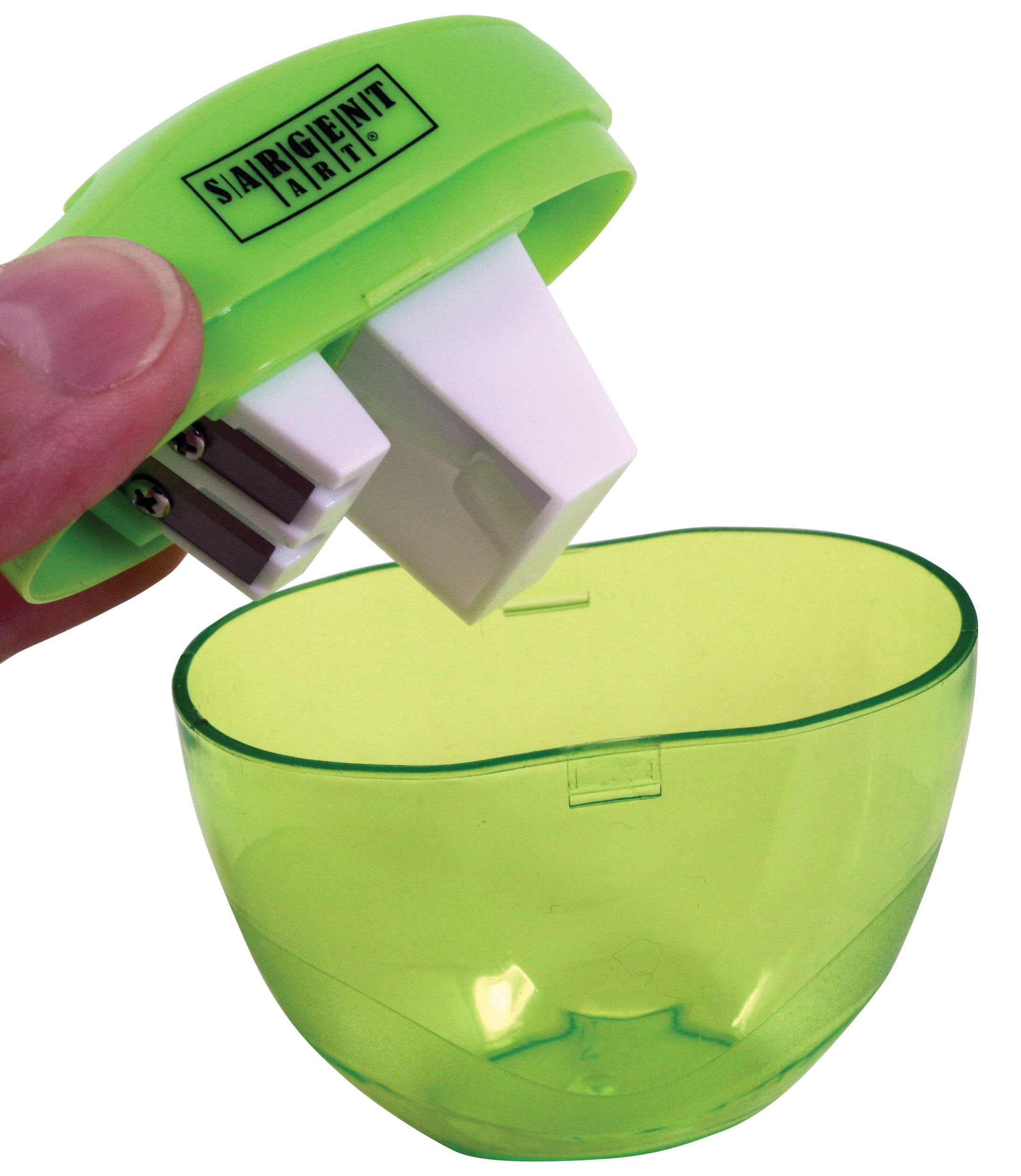 Sargent Art 3 Manual Hole Pencil Sharpeners - 3 Holes With Lid - Portable Colored Pencil Sharpener - Jumbo - Green - Easy Grip Oval Shape
