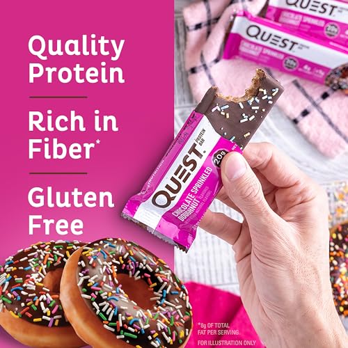 Quest Nutrition Chocolate Sprinkled Doughnut Protein Bars, High Protein, Low Carb, Gluten Free, Keto Friendly, 12 Count