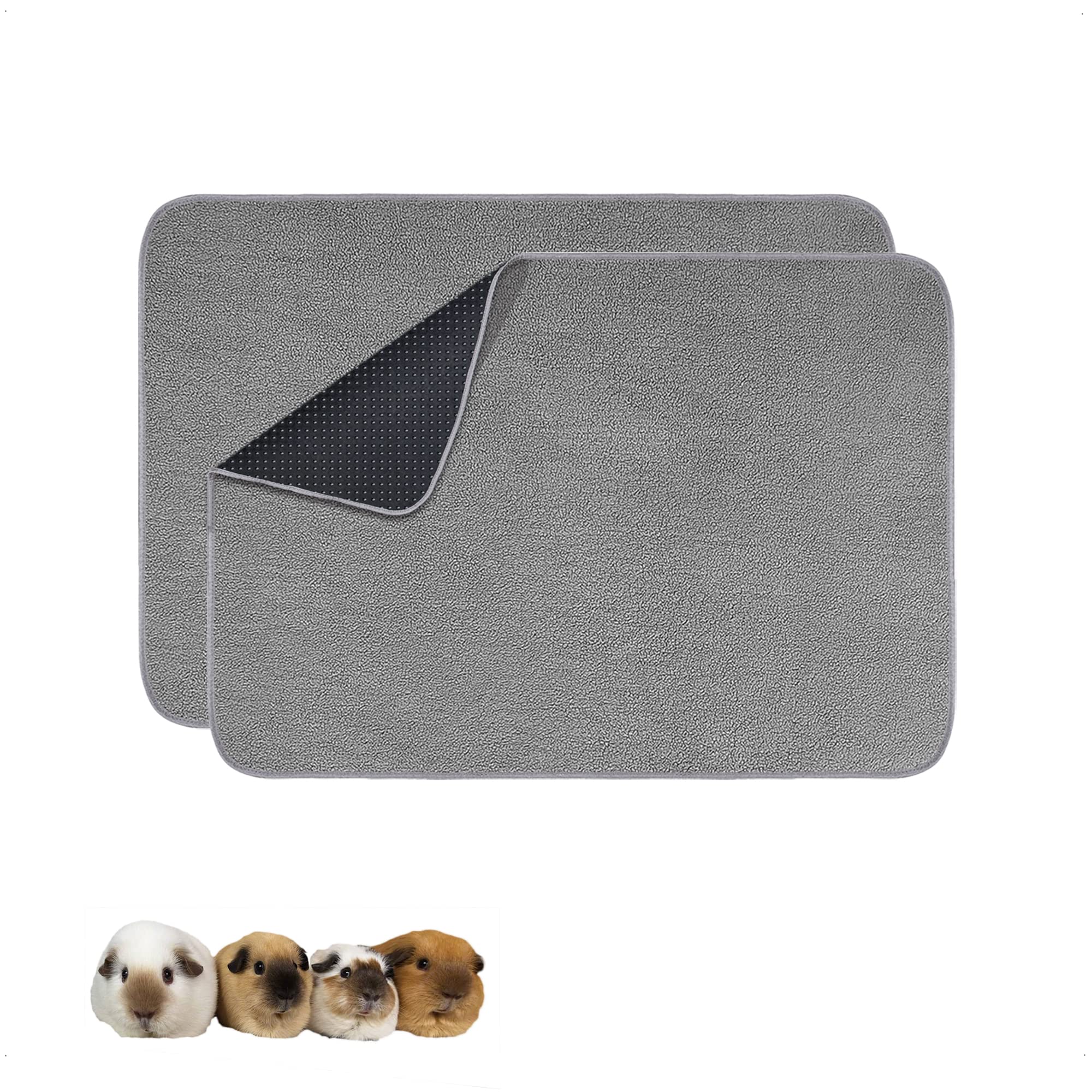 GINIDEAR Guinea Pig Cage Liner, 2 Pack - Washable, Reusable, Leakproof Fleece Bedding Pads for Small Animals with Anti-Slip Bottom - for Midwest Cage/24''X36'' Area, Gray