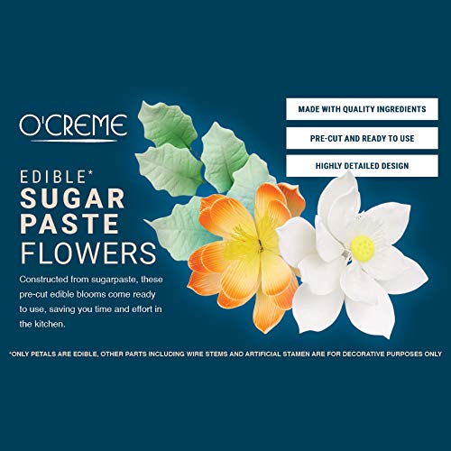 O'Creme Gumpaste Flower Spray, Pink Peony - Edible Flowers for Cake Decorating - Sugar Paste Flower Decorations for Cakes, Candy, Cupcake Toppers - Birthday Party, Wedding, Valentines Day, Baby Shower
