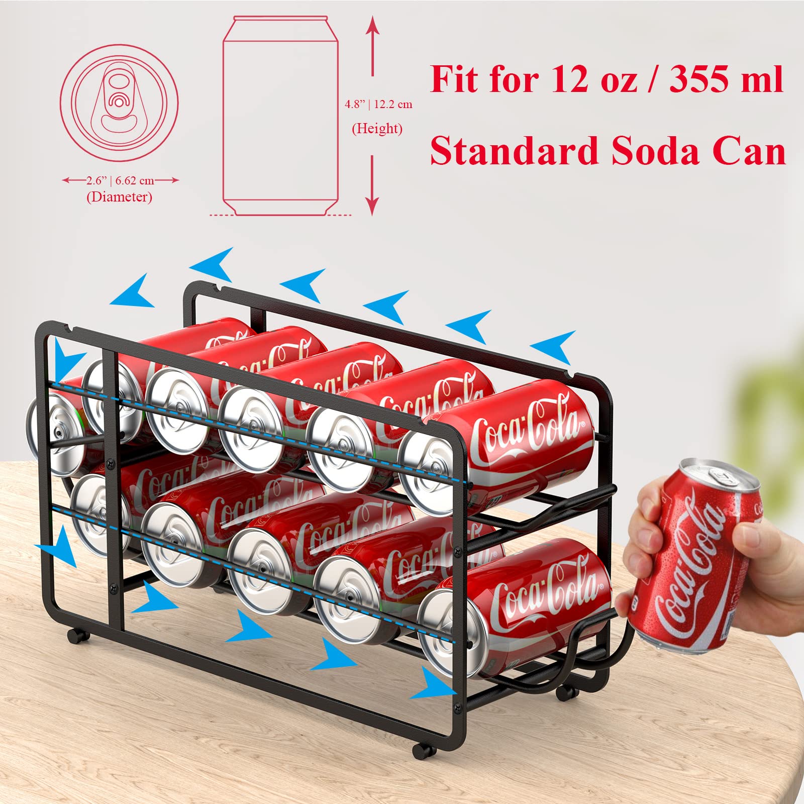CANYAVE Soda Can Organizer Storage Rack, 2 Pack Stackable Beverage Soda Can Dispenser Organizer Holder for Refrigerator, Cabinet, Pantry (Black)