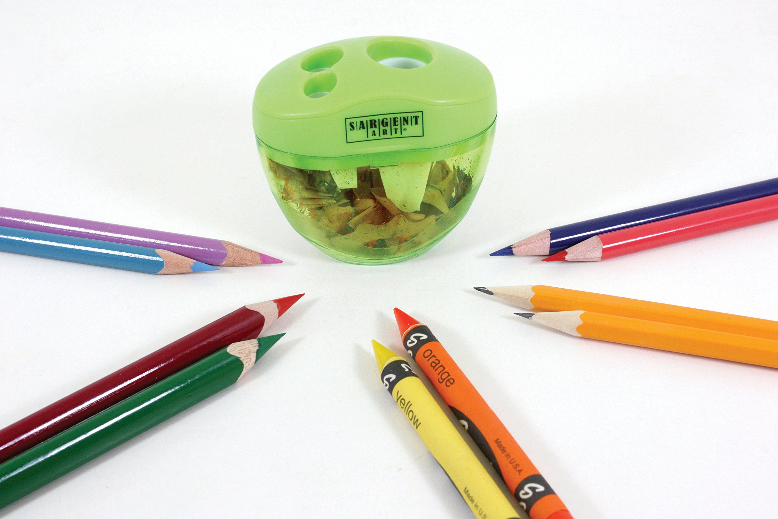 Sargent Art 3 Manual Hole Pencil Sharpeners - 3 Holes With Lid - Portable Colored Pencil Sharpener - Jumbo - Green - Easy Grip Oval Shape