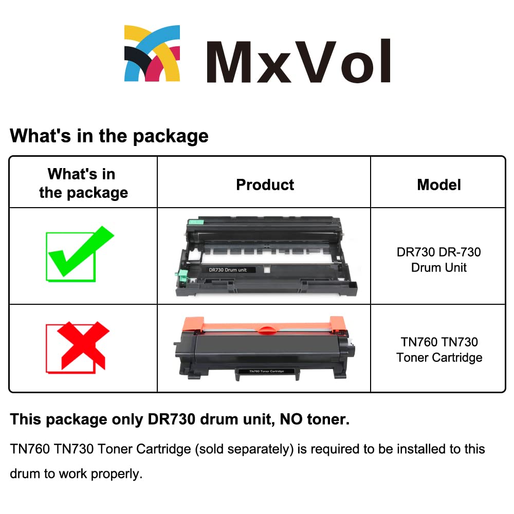 MxVol Compatible Drum Unit Replacement for Brother DR730 DR-730 DR 730 Up to 12,000 Pages use for HL-L2350DW DCP-L2550DW MFC-L2710DW MFC-L2750DW HL-L2395DW Printer (NO Toner) Black
