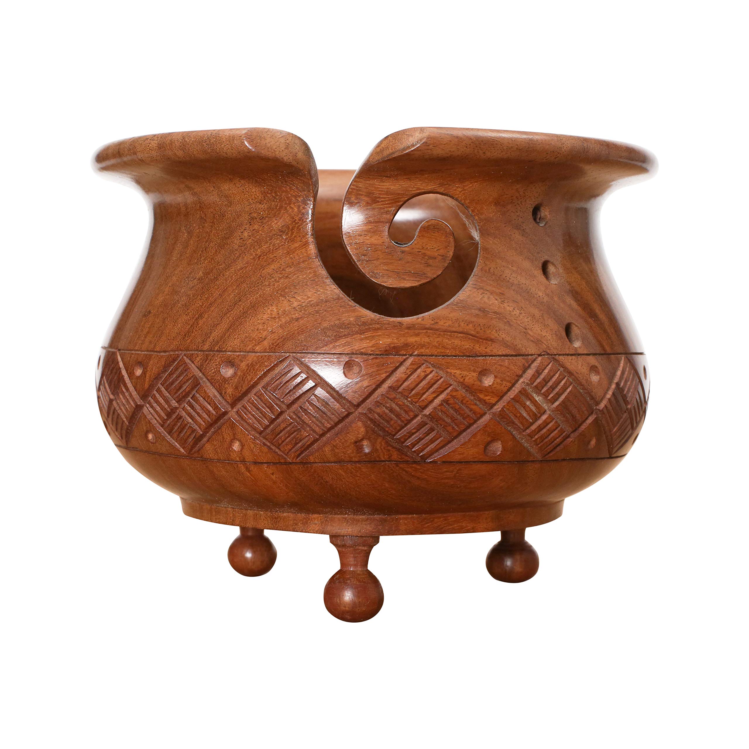 Winlay Wooden Yarn Bowl Empty Yarn Storage Organizer Bowl with Holes to Let Yarn Through, DIY Hand Craft Knitting Crochet Yarn Balls Storage Holder
