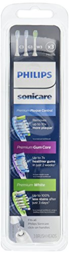 Philips Sonicare Genuine Replacement Toothbrush Heads Variety Pack, C3 Premium Plaque Control, G3 Premium Gum Care & W3 Premium White, 3 Brush Heads, White, HX9073/65