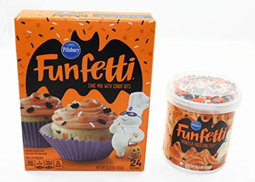 Pillsbury Funfetti Halloween Cake Mix with Candy Bits and Gluten Free Vanilla Frosting for a Fun Filled Halloween Cupcake Baking Event (Bundle)