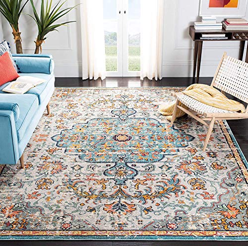 SAFAVIEH Madison Collection 5'3" x 7'6" Grey/Light Blue MAD447F Boho Chic Medallion Distressed Non-Shedding Living Room Bedroom Dining Home Office Area Rug