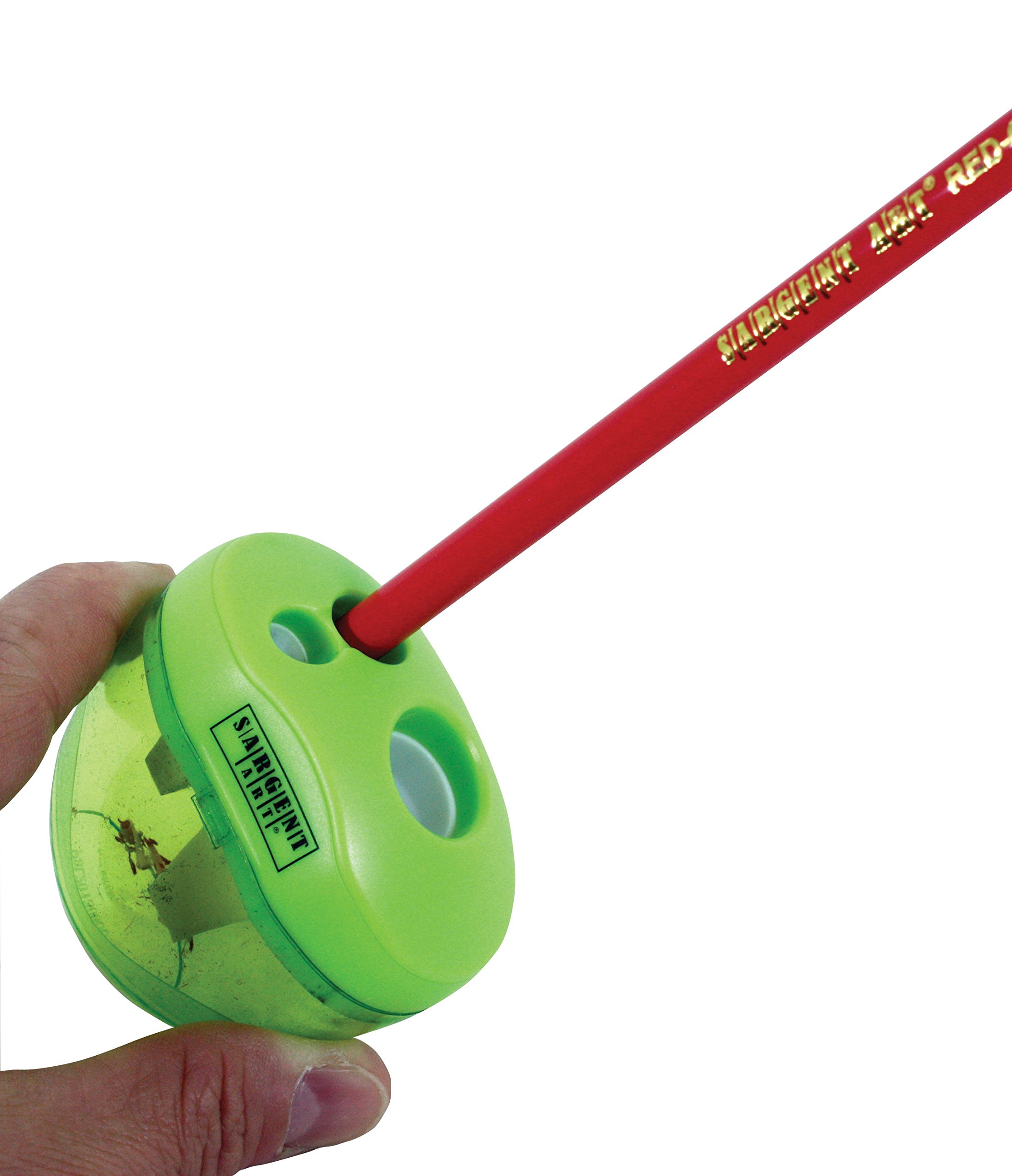 Sargent Art 3 Manual Hole Pencil Sharpeners - 3 Holes With Lid - Portable Colored Pencil Sharpener - Jumbo - Green - Easy Grip Oval Shape