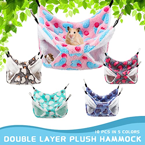 Sadnyy 10 Pieces Guinea Pig Rat Hammock Double Layer Ferret Sleeping Bed Toys Small Animal Hanging Cage Warm Hammock for Ferrets Chinchilla Reptile Glider Squirrel Hideout Play Sleep(Fresh Pattern)