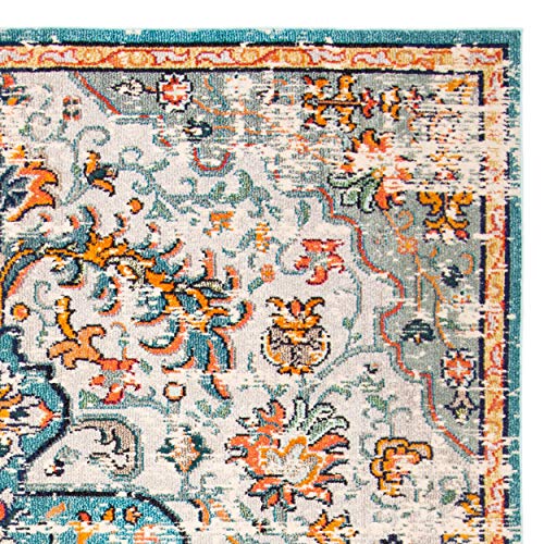 SAFAVIEH Madison Collection 5'3" x 7'6" Grey/Light Blue MAD447F Boho Chic Medallion Distressed Non-Shedding Living Room Bedroom Dining Home Office Area Rug