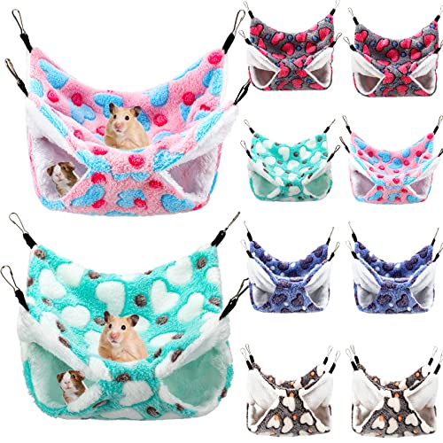 Sadnyy 10 Pieces Guinea Pig Rat Hammock Double Layer Ferret Sleeping Bed Toys Small Animal Hanging Cage Warm Hammock for Ferrets Chinchilla Reptile Glider Squirrel Hideout Play Sleep(Fresh Pattern)