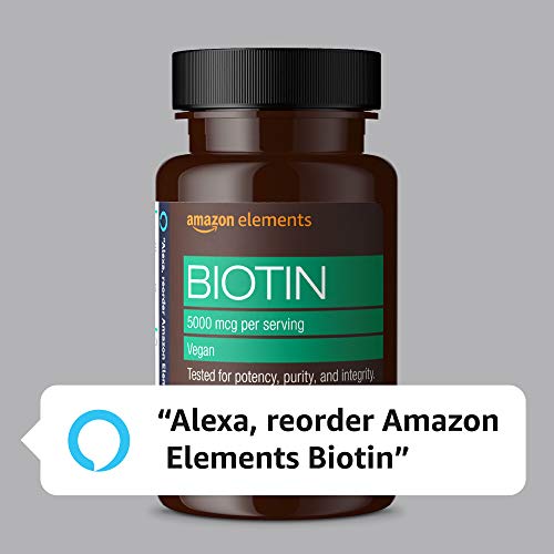 Amazon Elements Vegan Biotin 5000 mcg - Hair, Skin, Nails - 130 Capsules (4 month supply) (Packaging may vary)