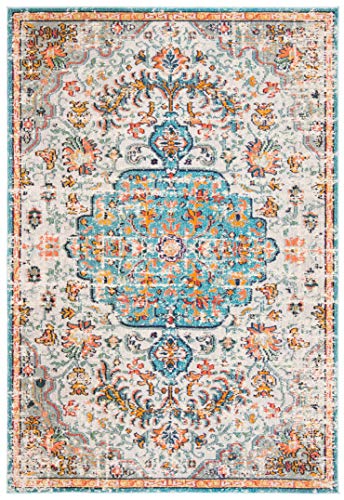 SAFAVIEH Madison Collection 5'3" x 7'6" Grey/Light Blue MAD447F Boho Chic Medallion Distressed Non-Shedding Living Room Bedroom Dining Home Office Area Rug